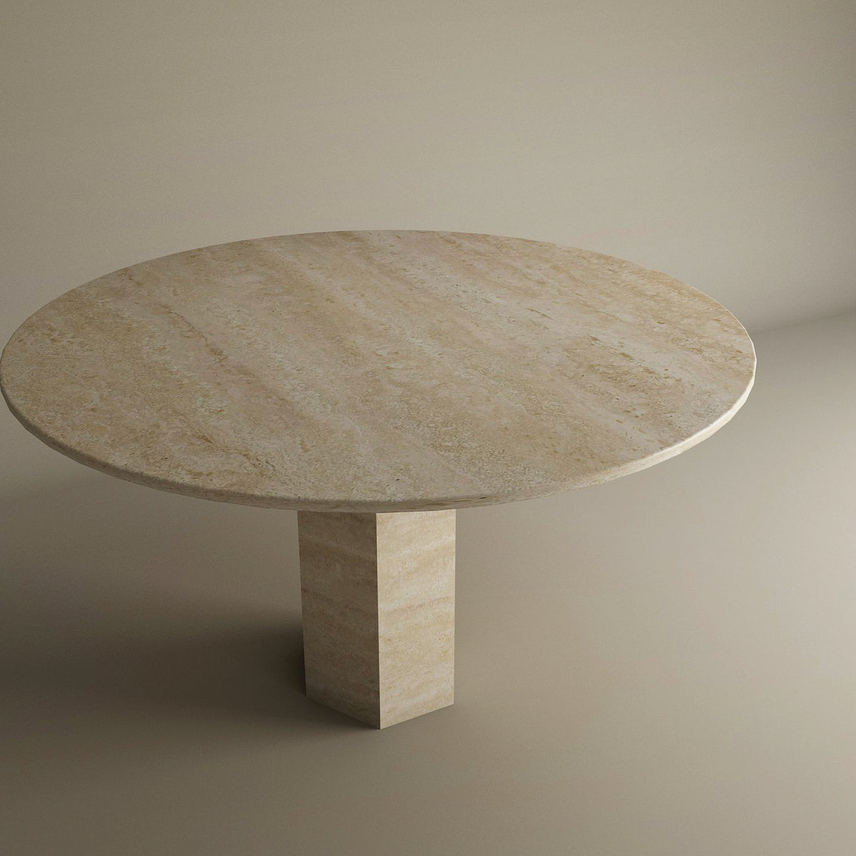 Round Travertine Dining Table – Block Base – Single Base – Travertable