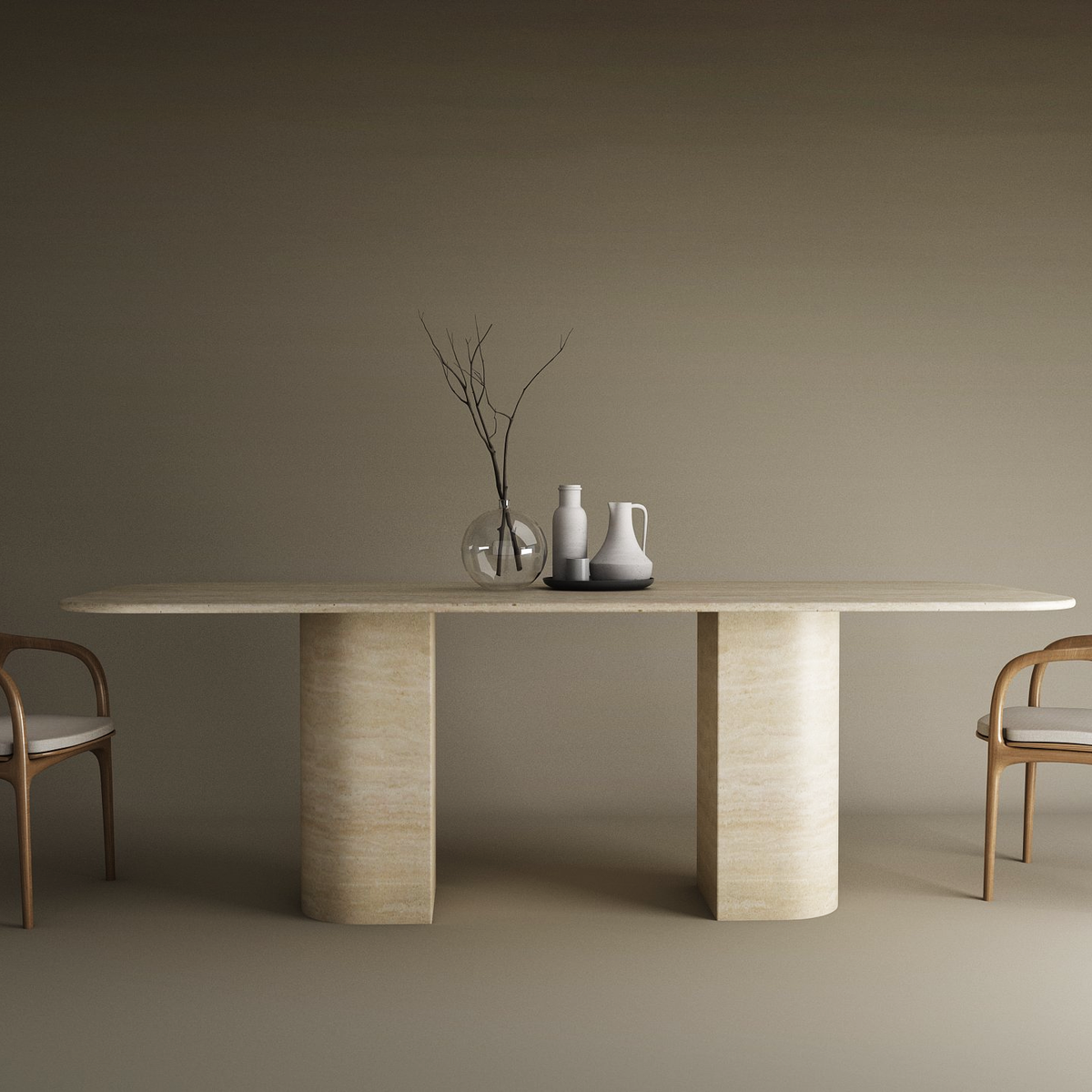 Rectangular Travertine Dining Table – Sloped Pedestal Craft – Travertable