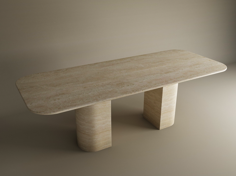 Rectangular Travertine Dining Table – Sloped Pedestal Craft – Travertable