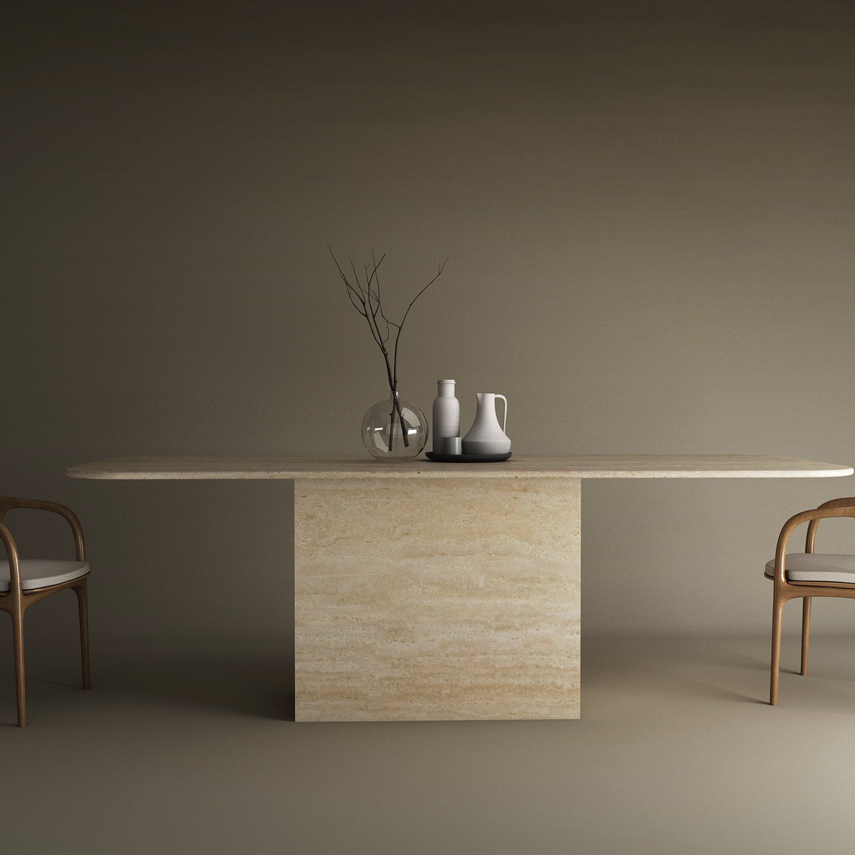 Rectangular Travertine Dining Table – Block Base Form – Travertable