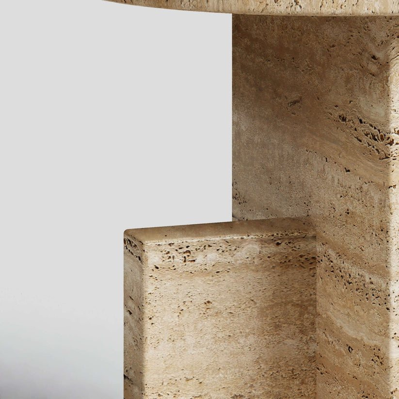Travertine Scepter Side Table – Unique Architectural Form in Honed Tra ...