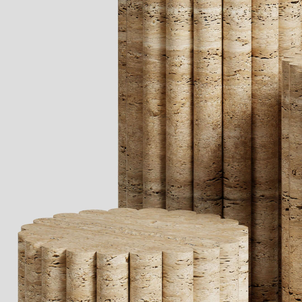 Travertine Elegance Pillar Trio – Sculptural Nested Set for Modern Spa ...