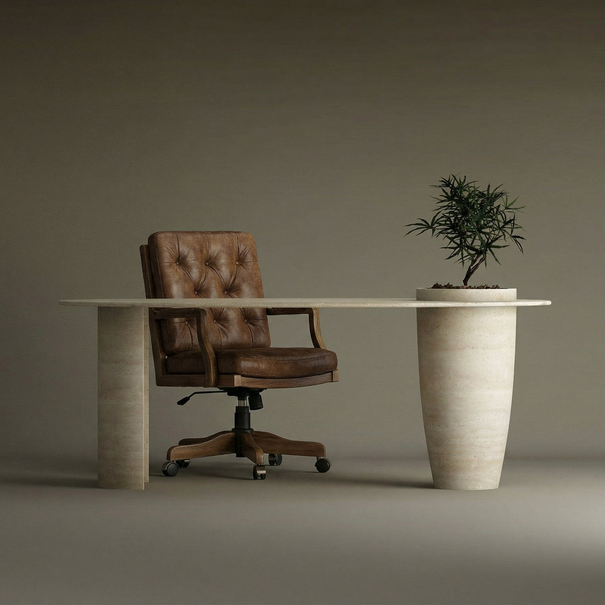 Versatile Travertine Office and Dining Table with Built-in Vase ...