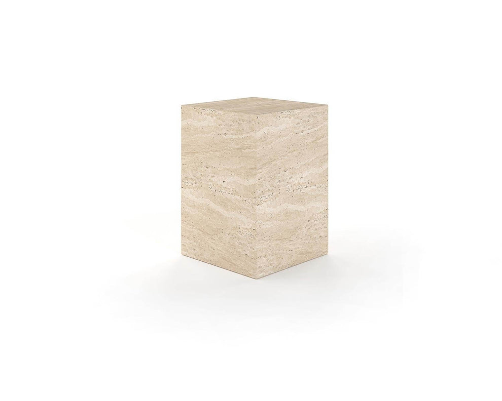 Elemental Harmony Travertine Cube – Geometric Stone Side Table with Mo ...